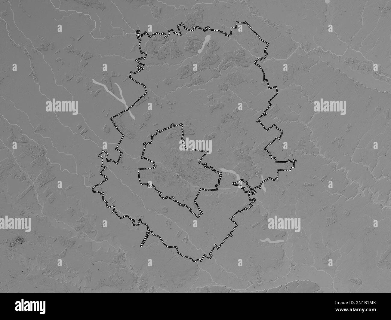 Ilfov, county of Romania. Grayscale elevation map with lakes and rivers ...
