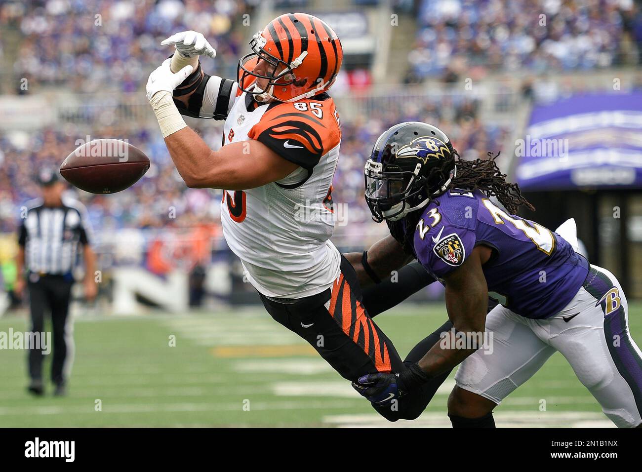 Cincinnati Bengals tight end Tyler Eifert (85) misses the catch under ...