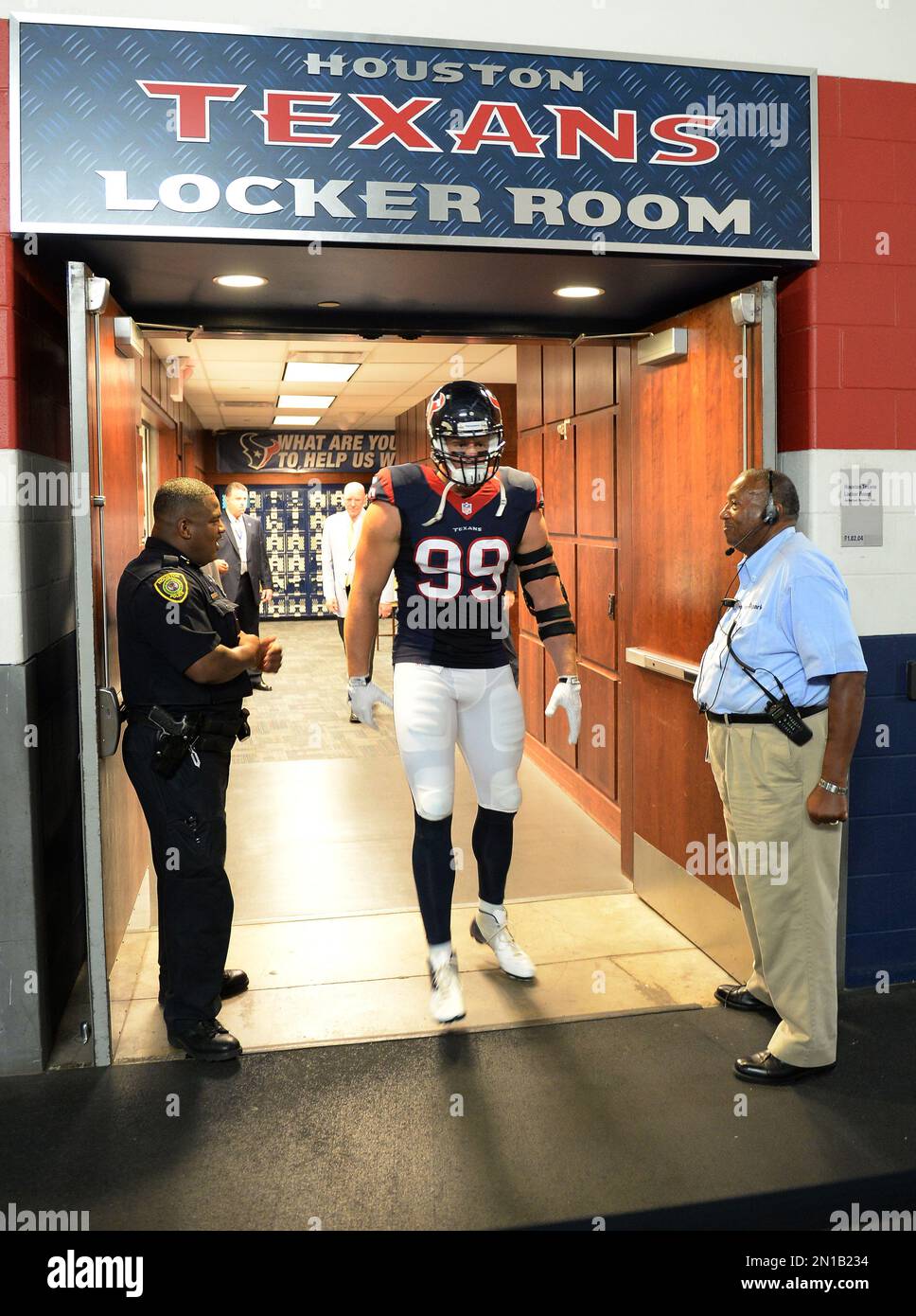 Houston Texans defensive end J.J. Watt (99) leaves stye locker room ...