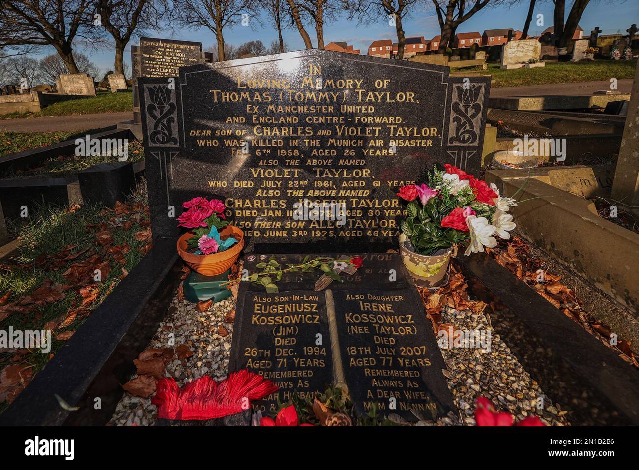 The headstone of Tommy Taylor on the 65th anniversary of the Munich Air ...