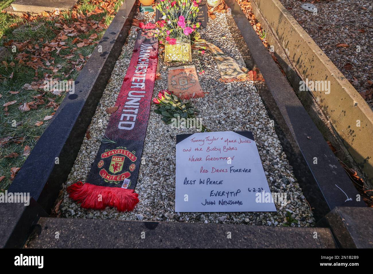 The headstone of Tommy Taylor on the 65th anniversary of the Munich Air ...