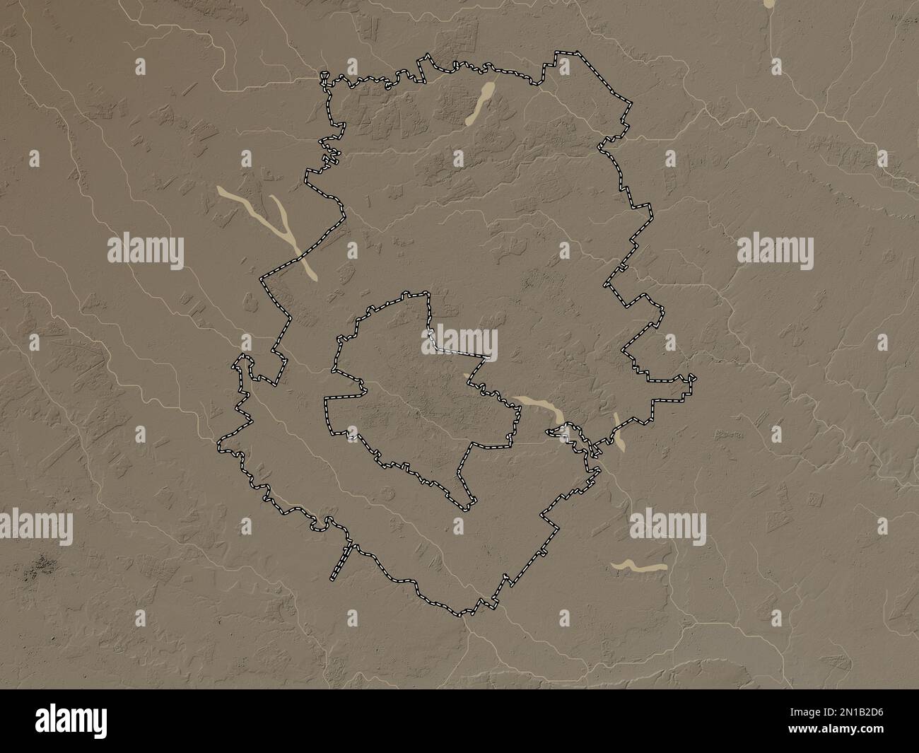 Ilfov, county of Romania. Elevation map colored in sepia tones with ...