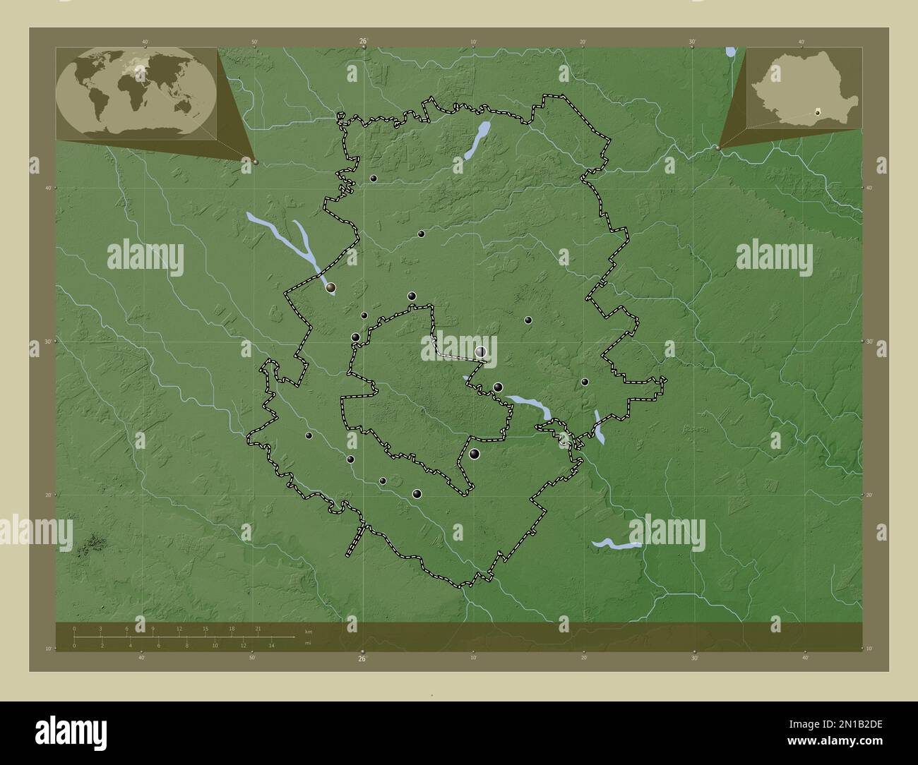 Ilfov, county of Romania. Elevation map colored in wiki style with ...