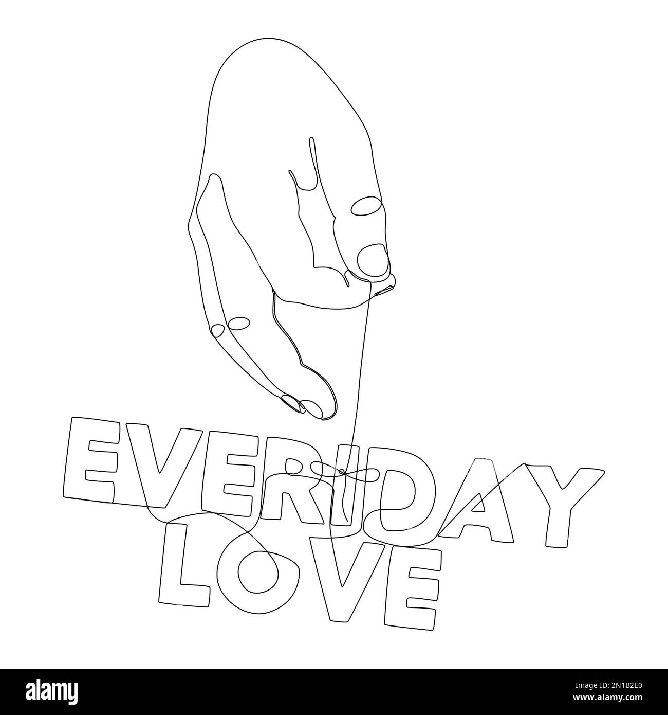 One Continuous Line Of Hand Holding A String With Everyday Love Word Thin Line Illustration