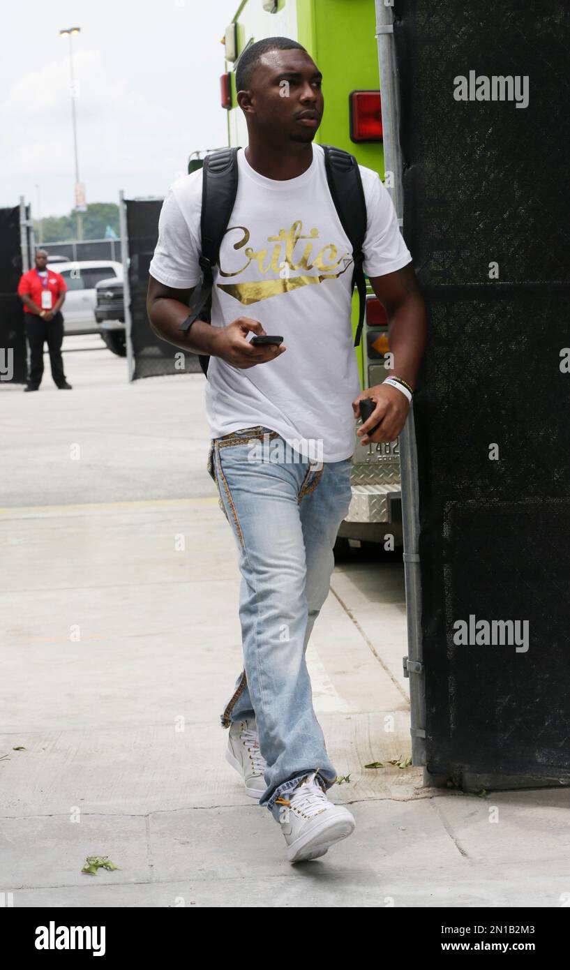 Miami Dolphins wide receiver Matt Hazel enters the stadium before an ...