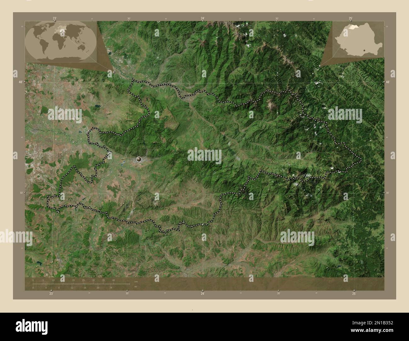 Maramures, county of Romania. High resolution satellite map. Corner ...