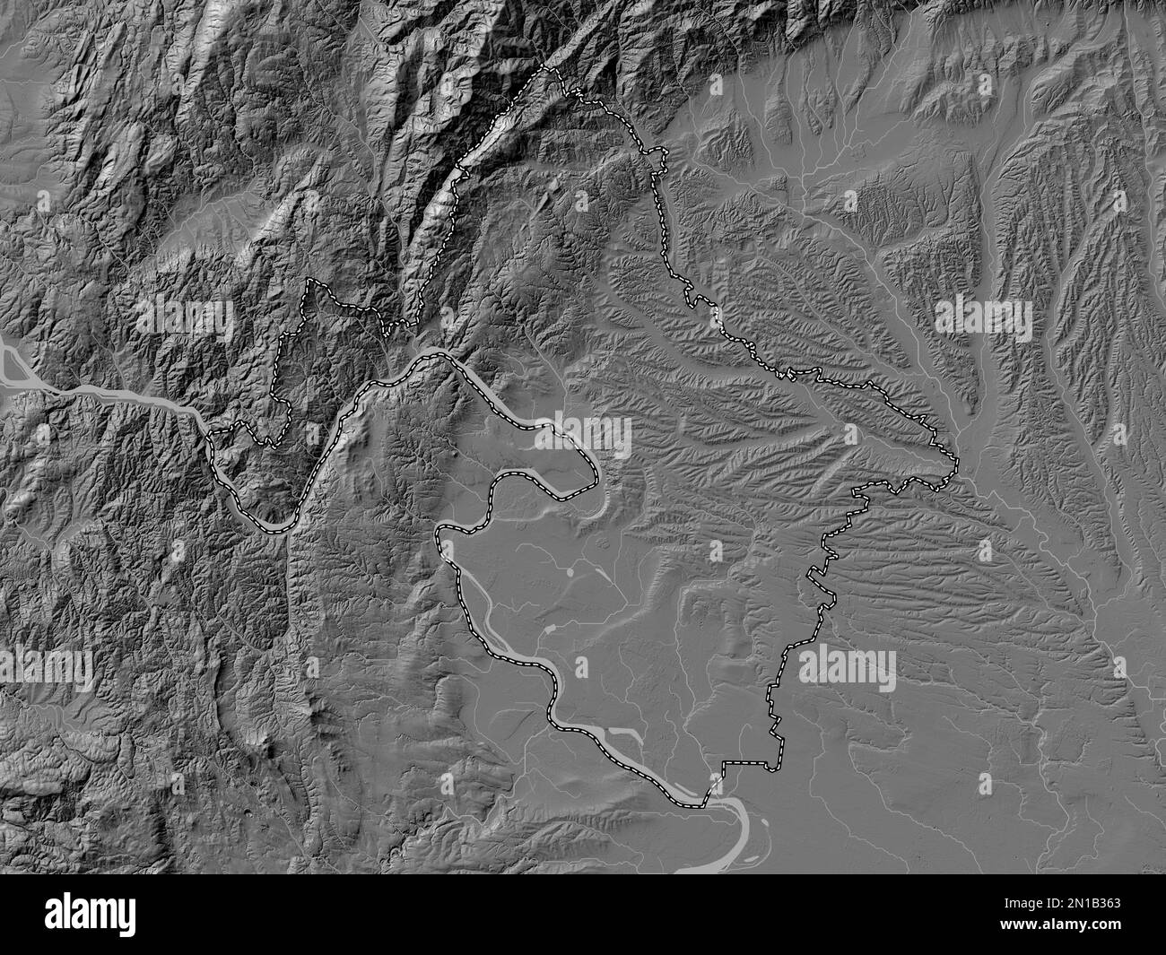Mehedinti, county of Romania. Bilevel elevation map with lakes and ...