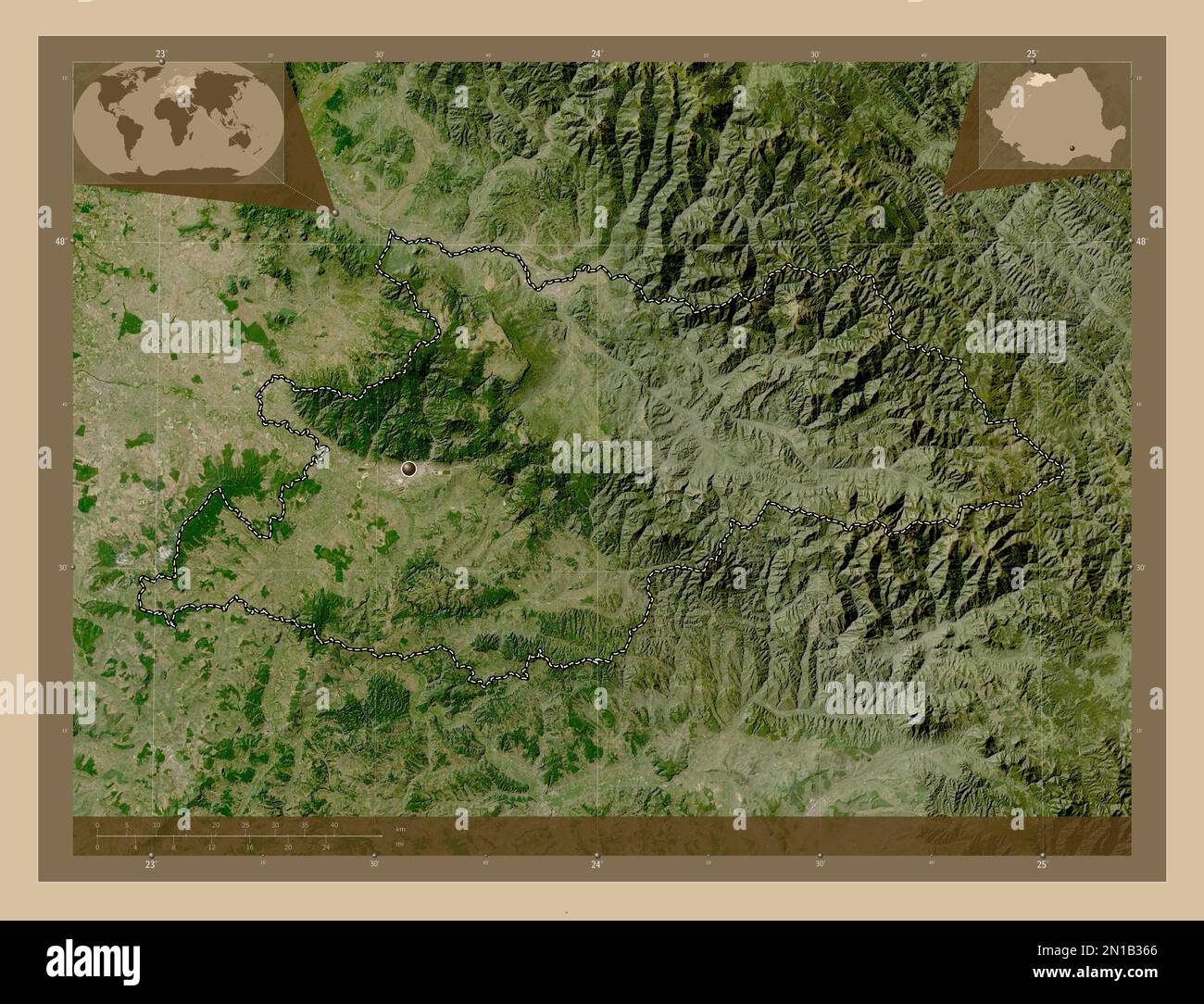 Maramures, county of Romania. Low resolution satellite map. Corner ...