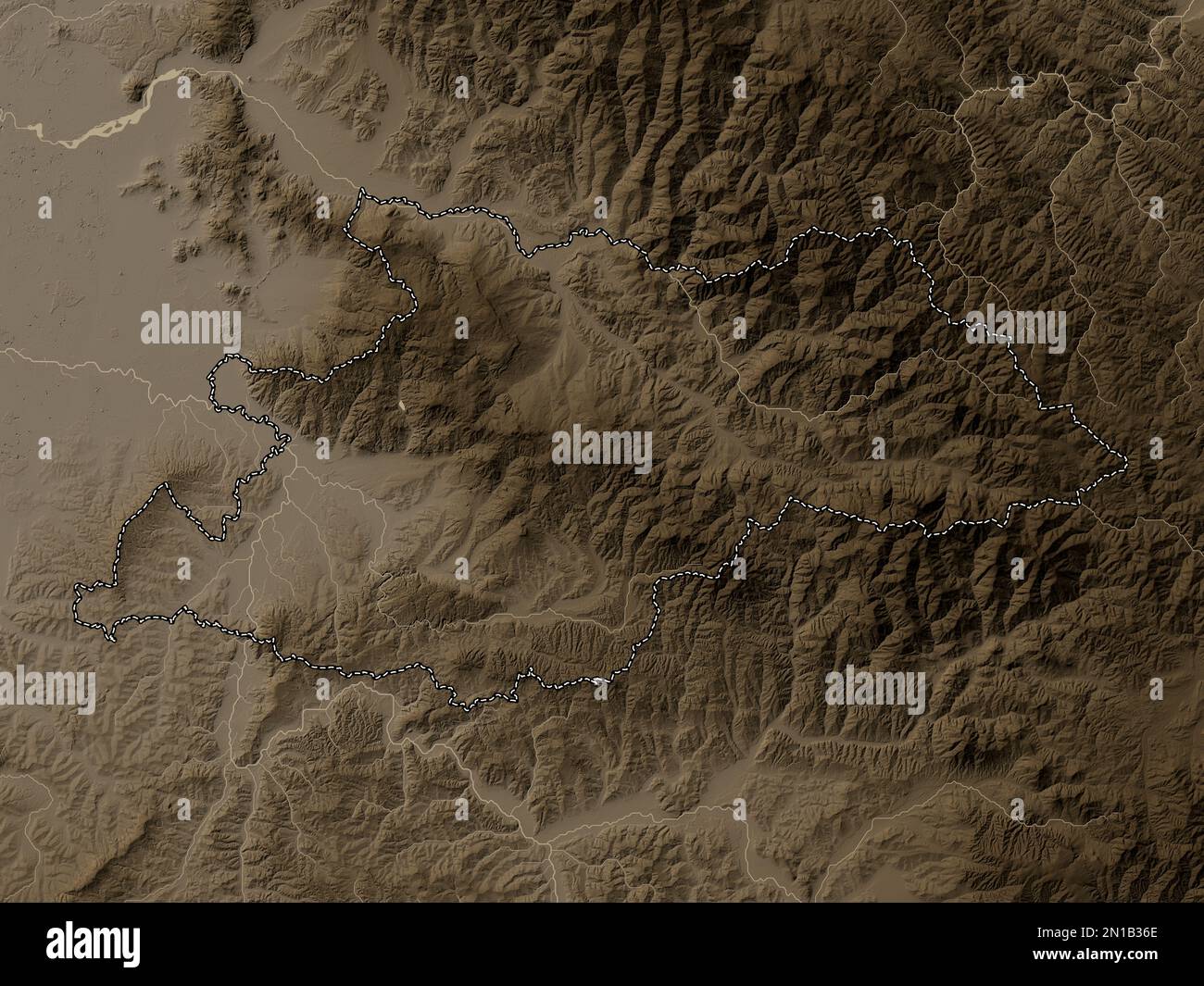 Maramures, county of Romania. Elevation map colored in sepia tones with ...