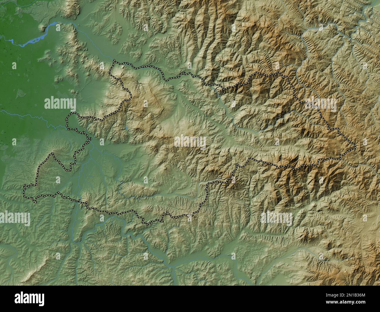 Maramures, county of Romania. Colored elevation map with lakes and ...