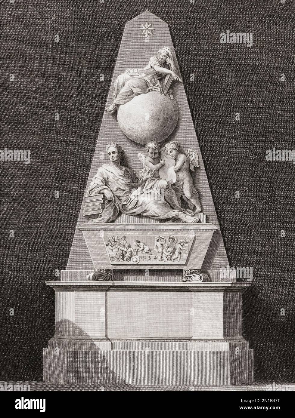 Monument to English mathematician Sir Isaac Newton in Westminster Abbey, London. The monument ...