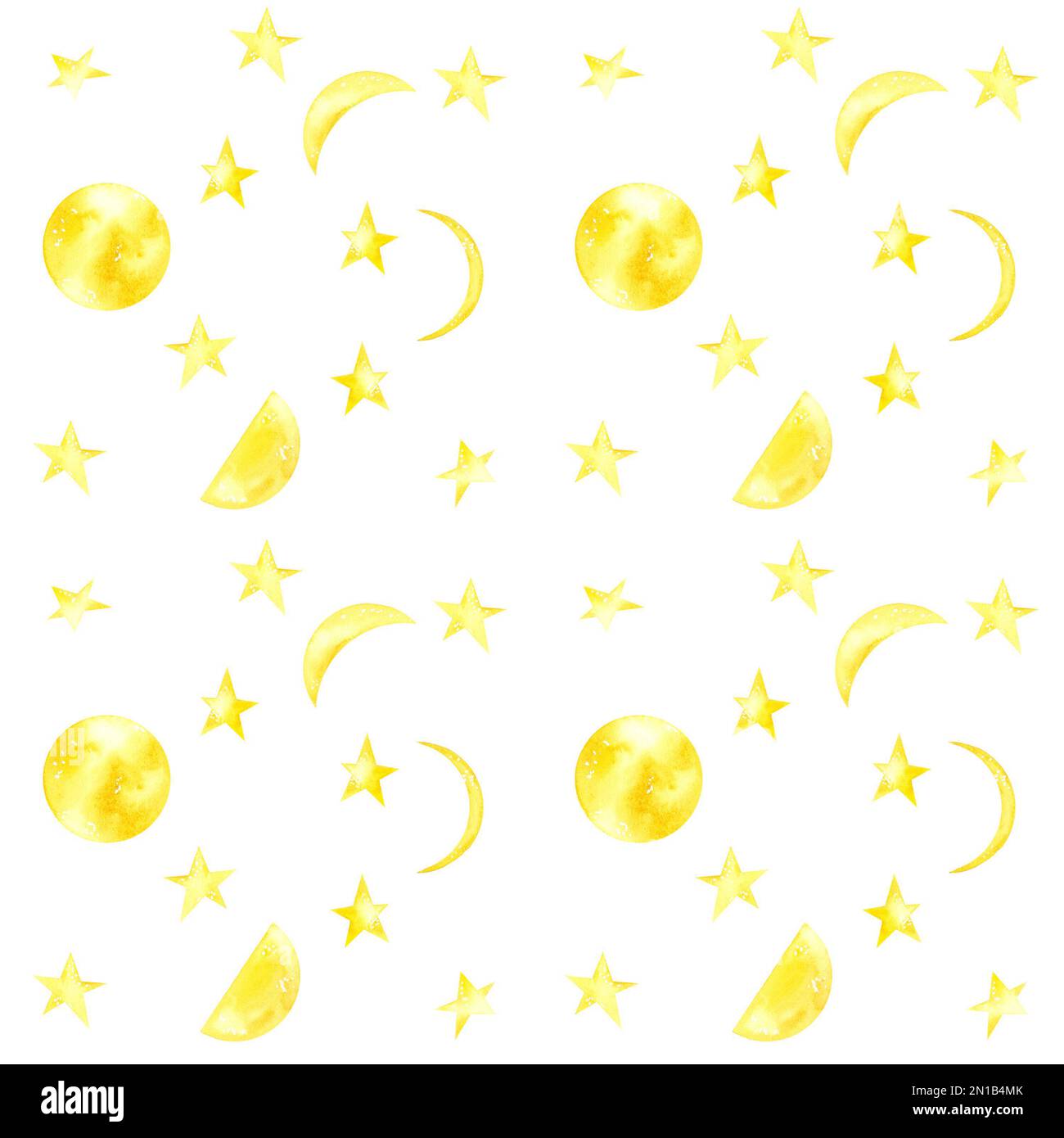 Watercolor illustration with a simple pattern of the moon, its phases ...