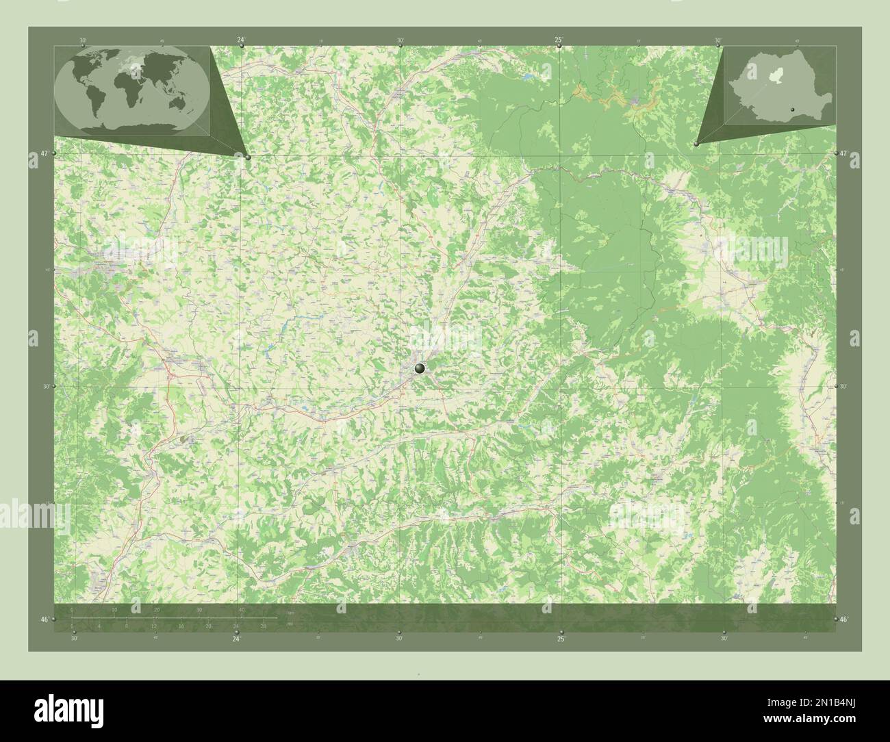 Mures, county of Romania. Open Street Map. Corner auxiliary location ...