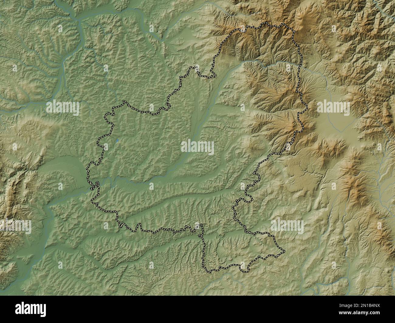 Mures, county of Romania. Colored elevation map with lakes and rivers ...