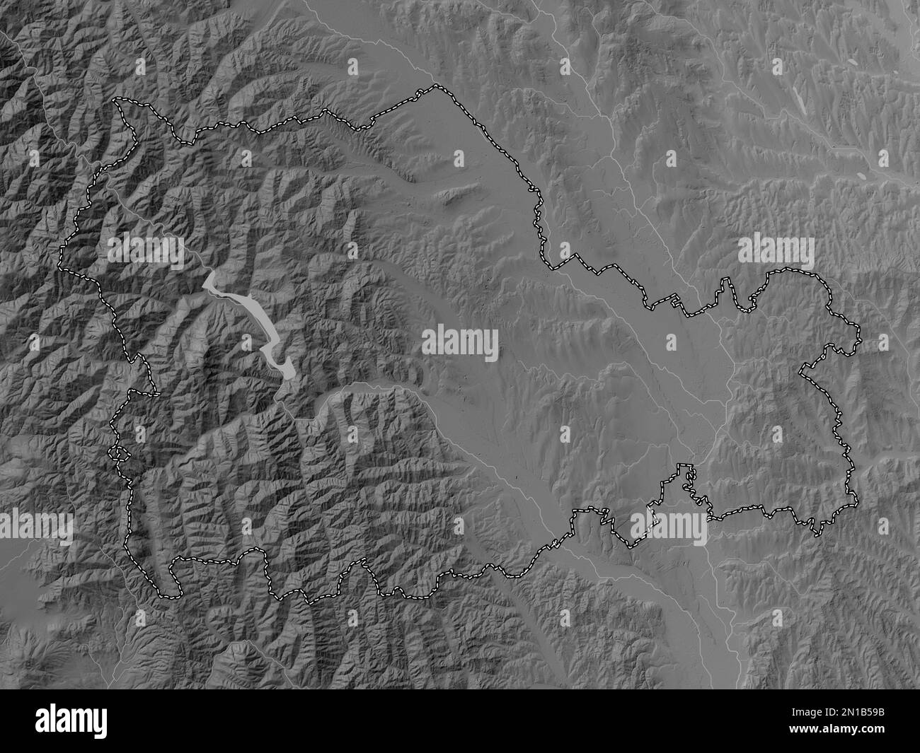 Neamt, county of Romania. Grayscale elevation map with lakes and rivers ...