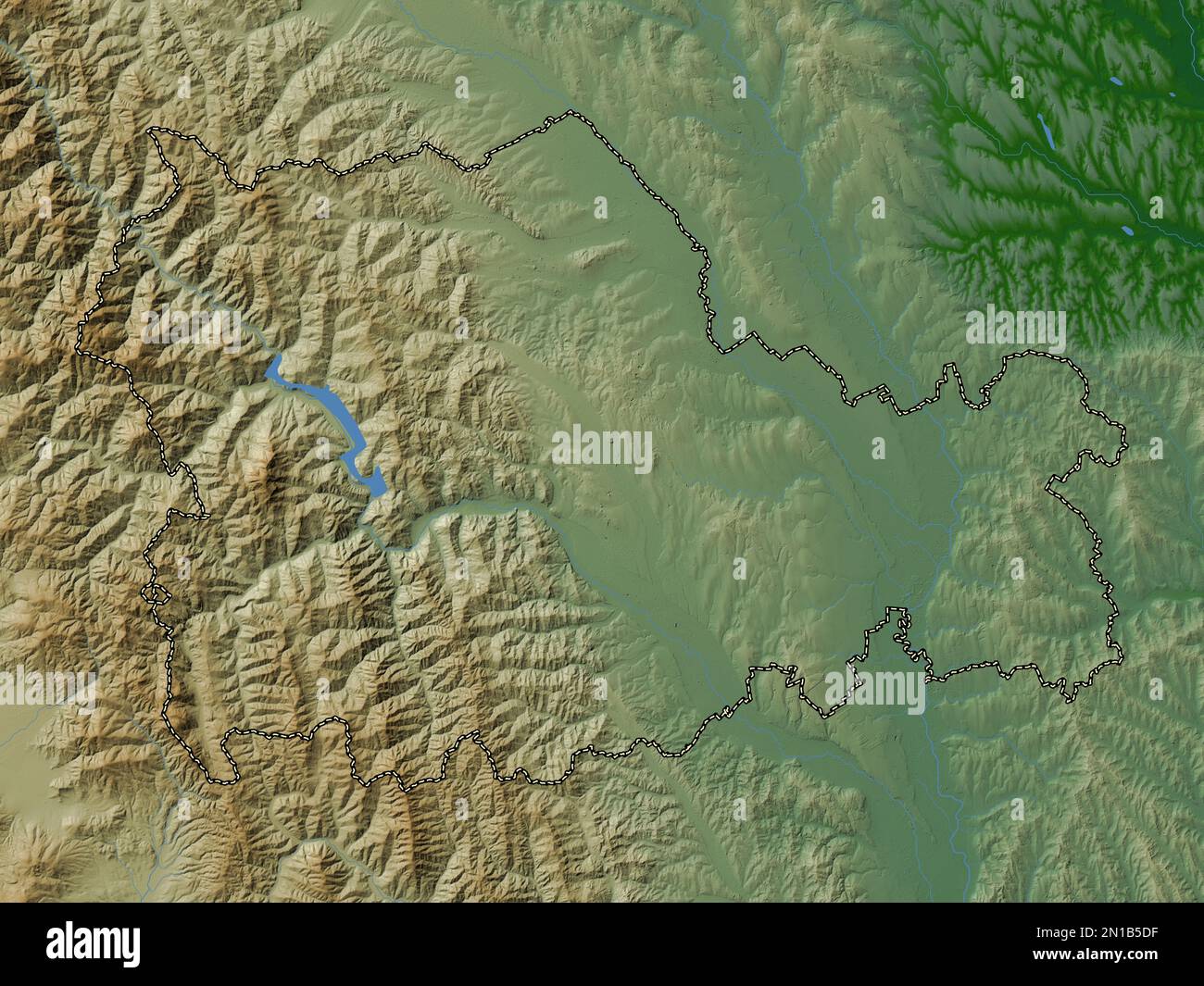 Neamt, county of Romania. Colored elevation map with lakes and rivers ...