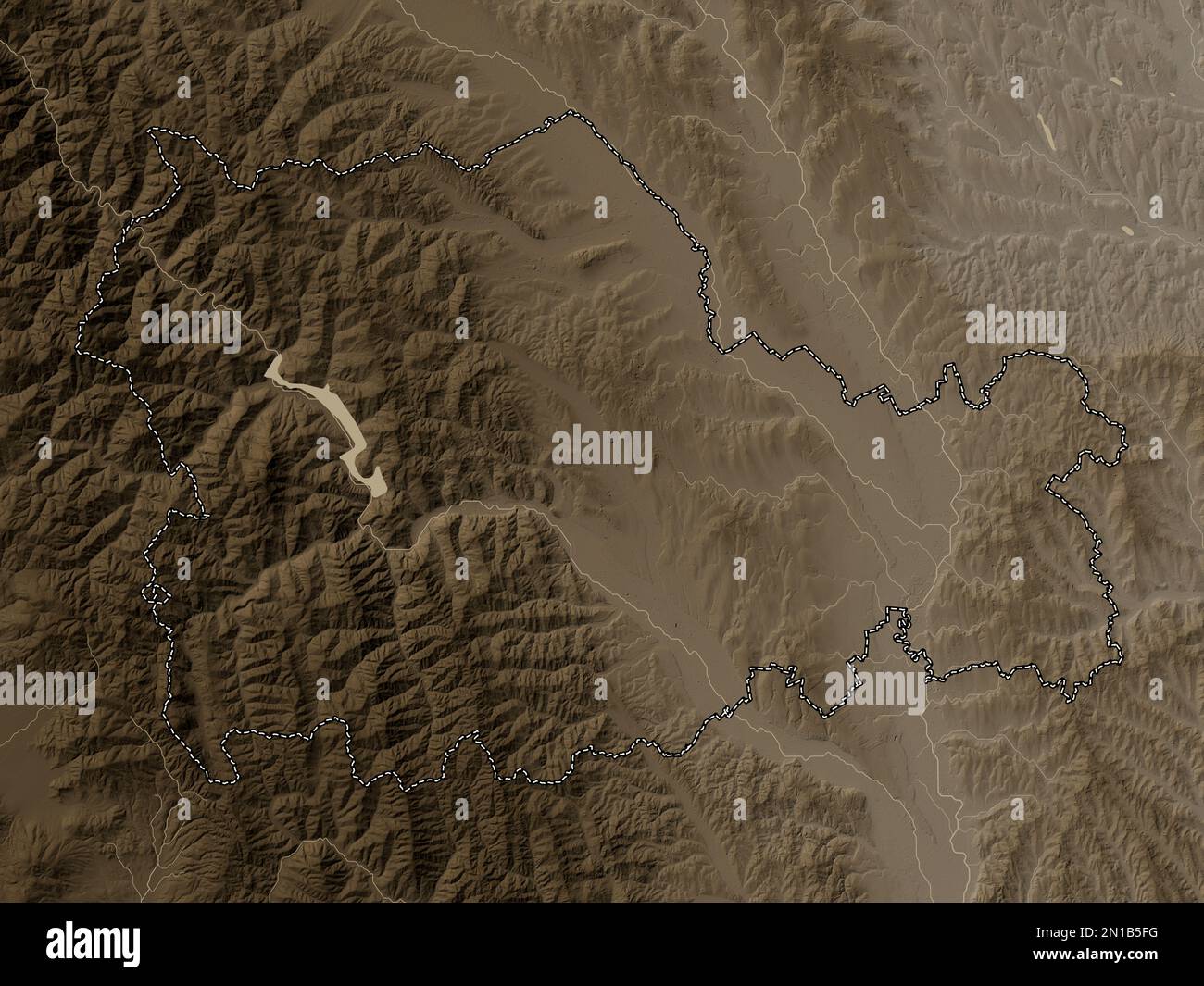 Neamt, county of Romania. Elevation map colored in sepia tones with ...