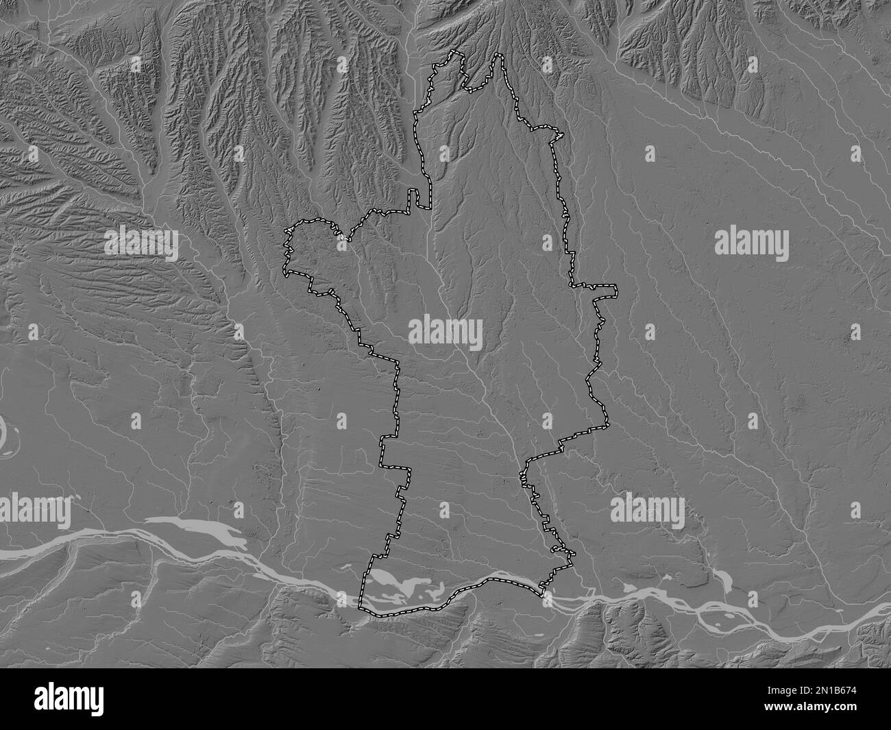 Olt, county of Romania. Bilevel elevation map with lakes and rivers ...