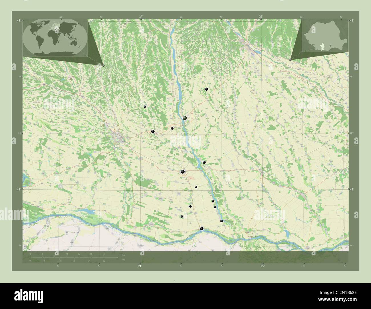 Olt, county of Romania. Open Street Map. Locations of major cities of ...