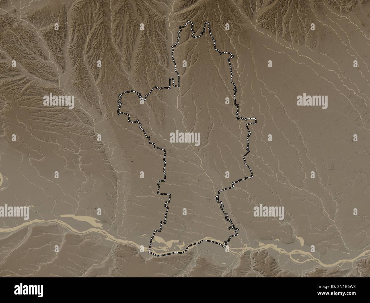 Olt, county of Romania. Elevation map colored in sepia tones with lakes ...