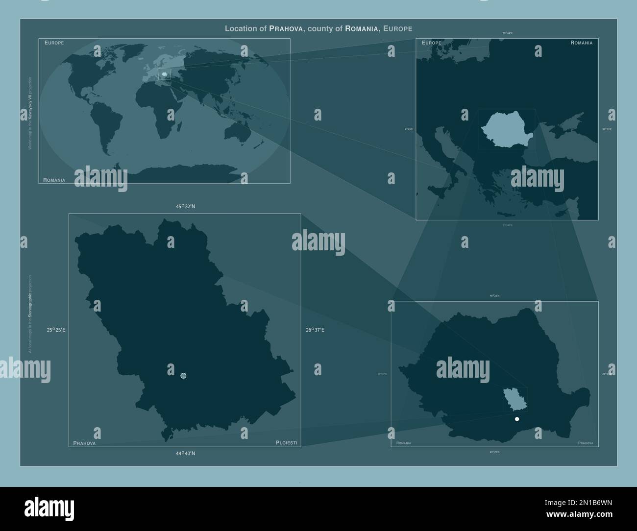 Prahova, county of Romania. Diagram showing the location of the region ...