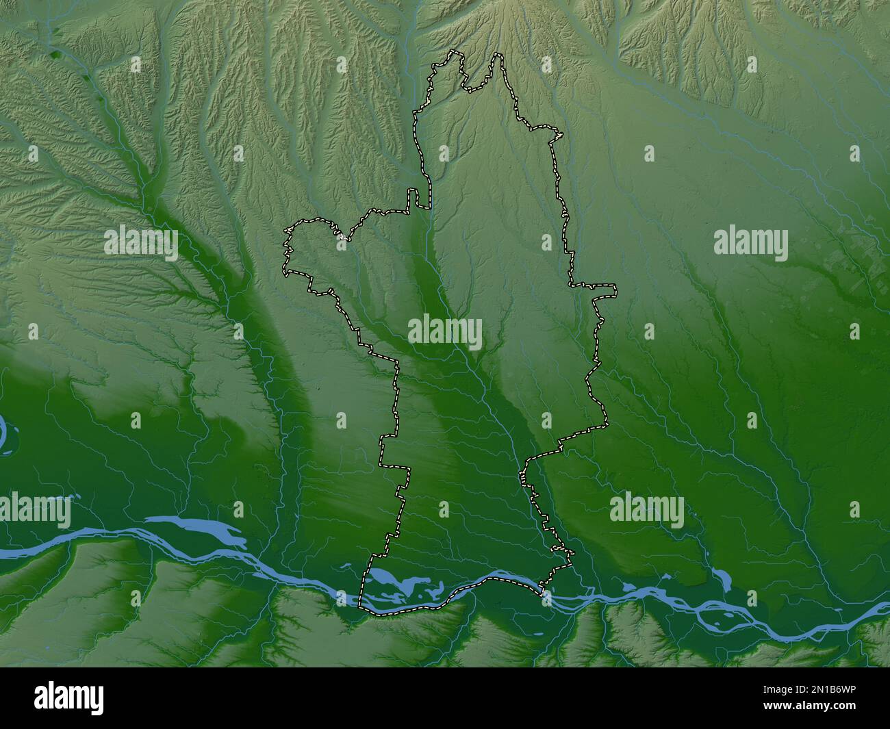 Olt, county of Romania. Colored elevation map with lakes and rivers ...