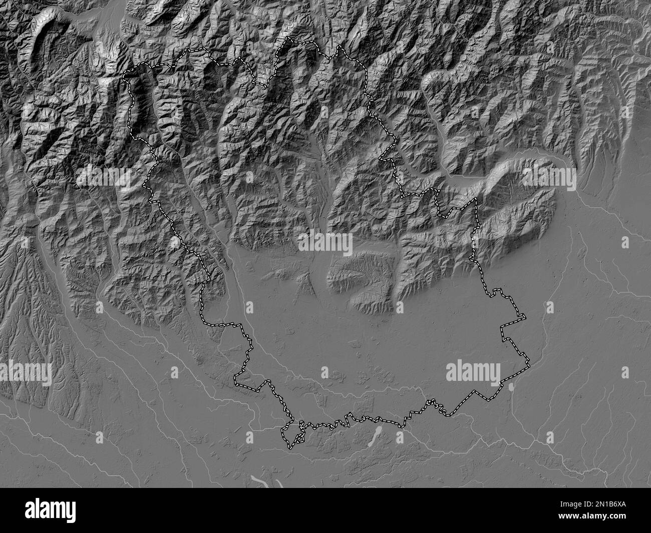 Prahova, county of Romania. Bilevel elevation map with lakes and rivers ...