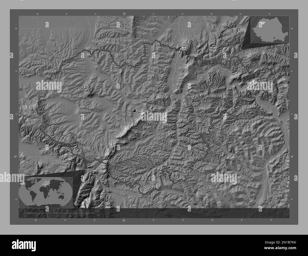 Salaj, county of Romania. Bilevel elevation map with lakes and rivers ...