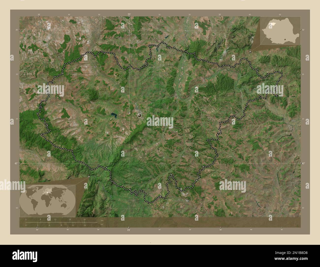 Salaj, county of Romania. High resolution satellite map. Corner ...