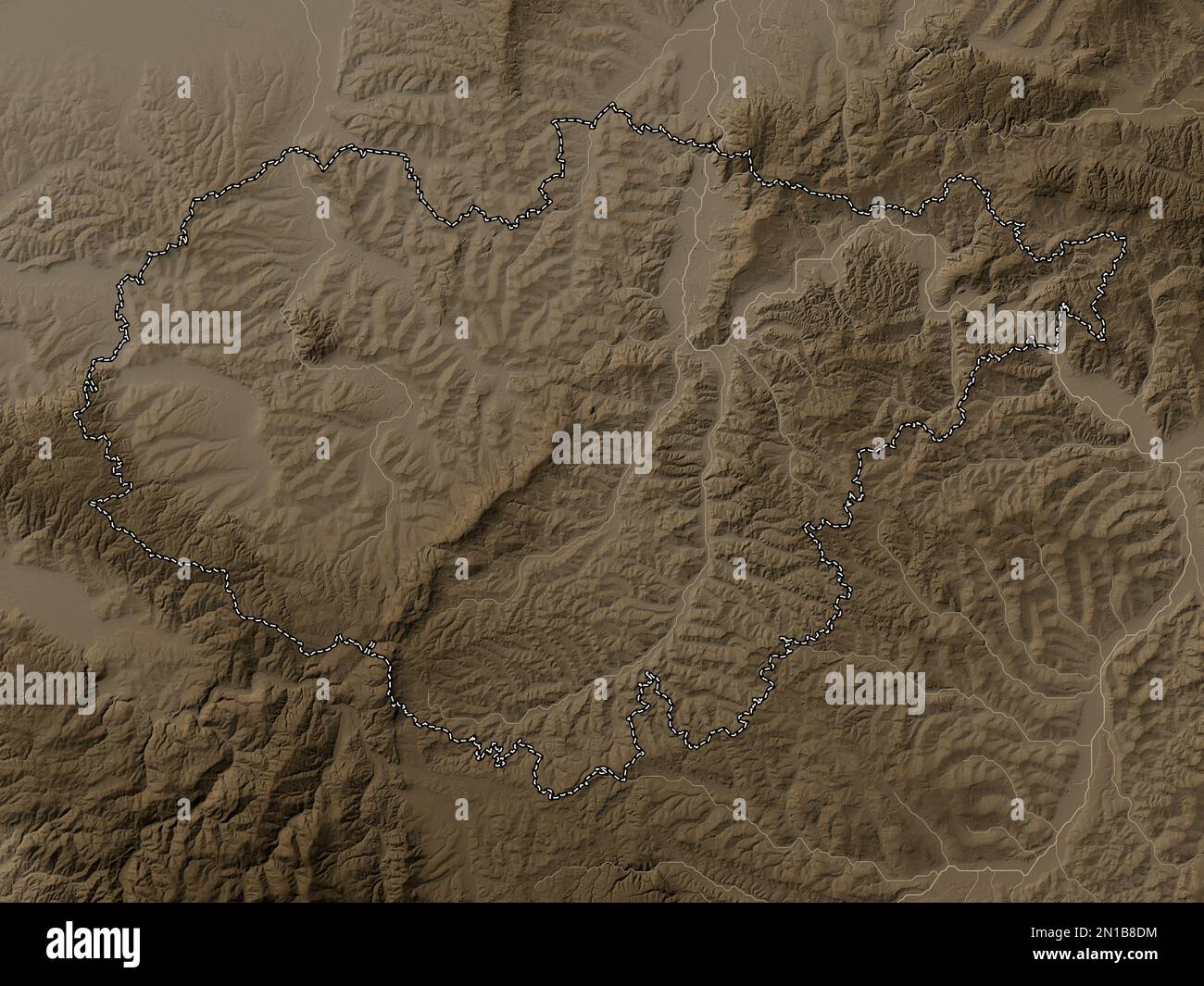 Salaj, county of Romania. Elevation map colored in sepia tones with ...