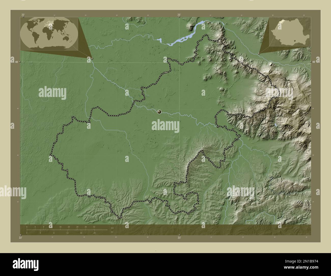 Satu Mare, county of Romania. Elevation map colored in wiki style with ...