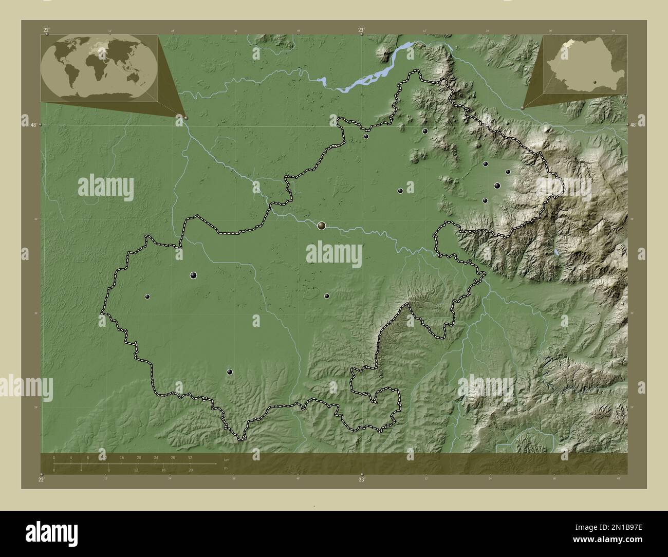 Satu Mare, county of Romania. Elevation map colored in wiki style with ...