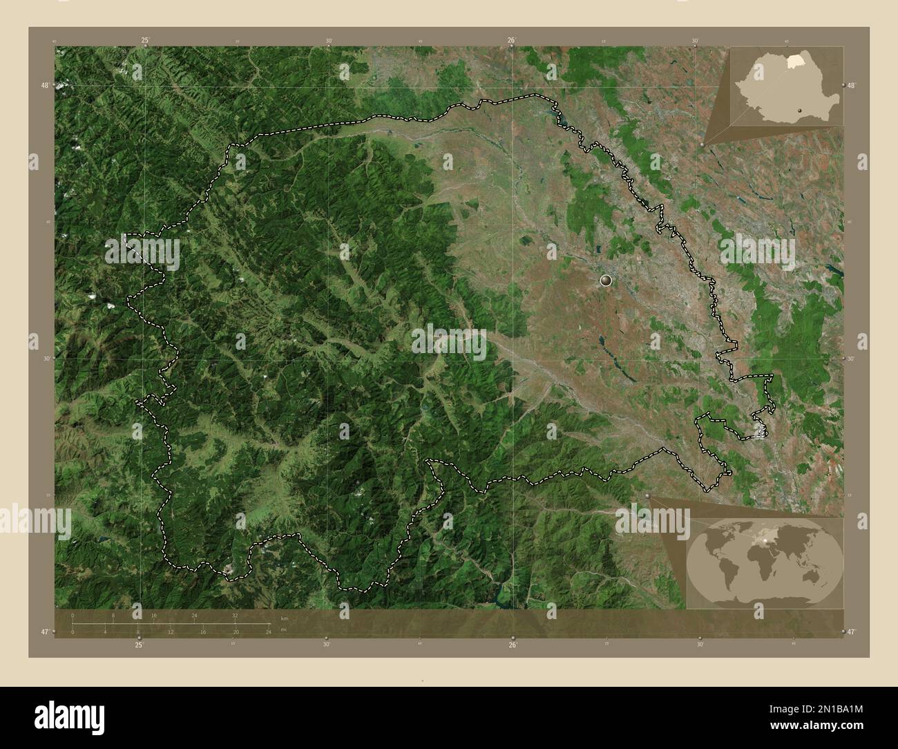 Suceava, county of Romania. High resolution satellite map. Corner ...