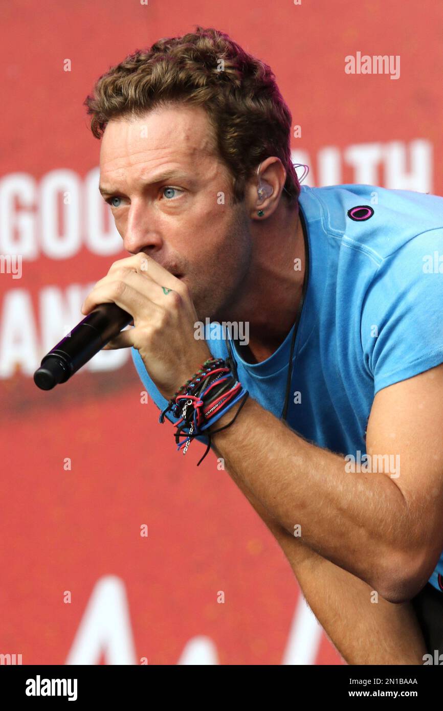 Chris Martin, of Coldplay, performs at the Global Citizen Festival in ...