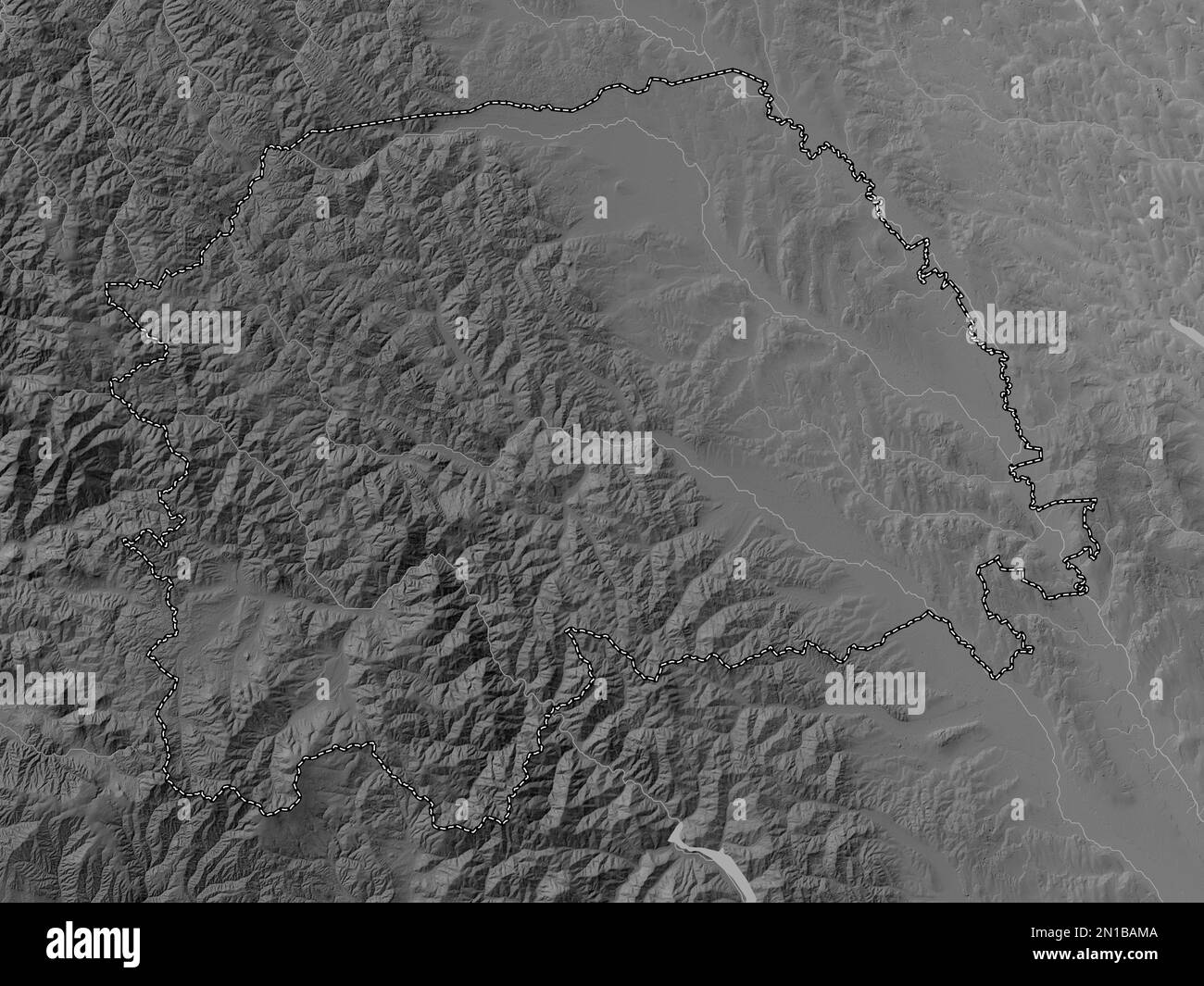 Suceava, county of Romania. Grayscale elevation map with lakes and ...