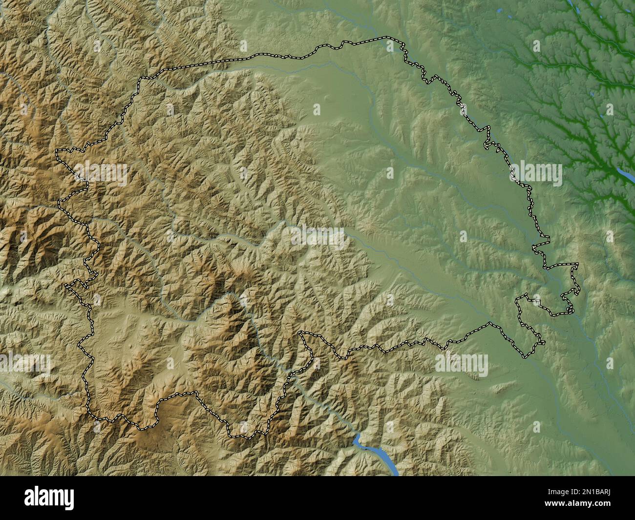 Suceava, county of Romania. Colored elevation map with lakes and rivers ...
