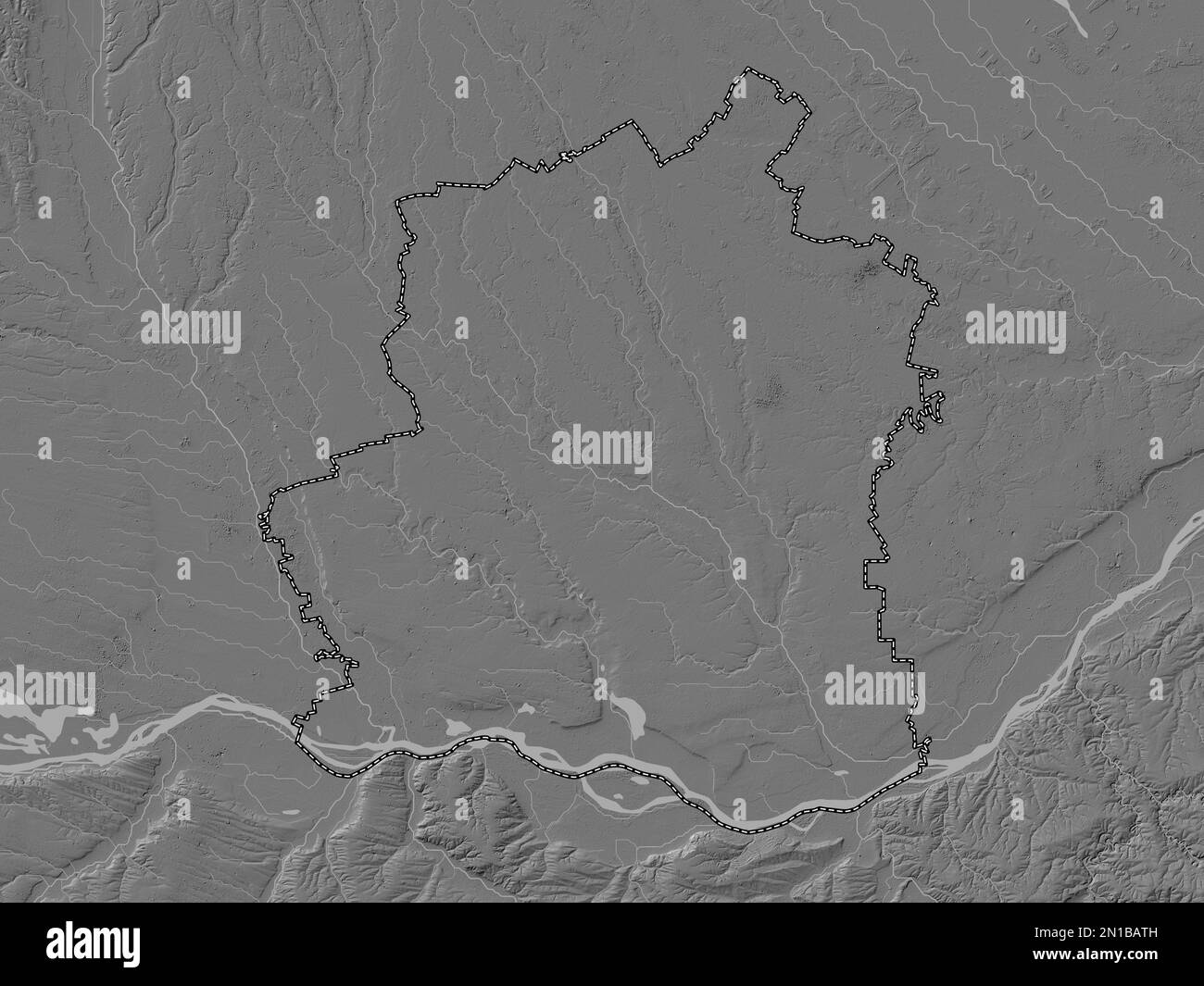 Teleorman, county of Romania. Bilevel elevation map with lakes and ...