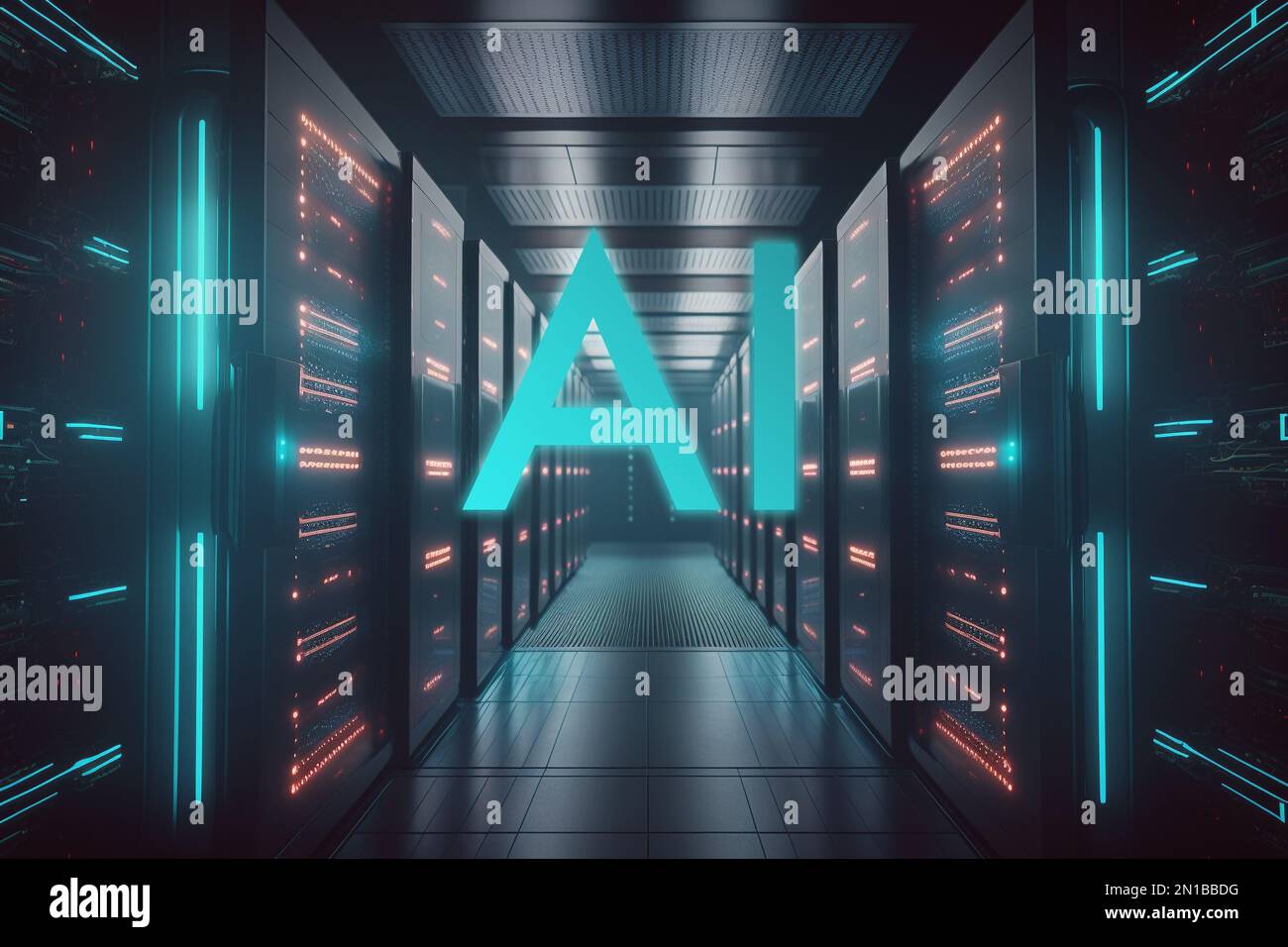 Shot of Corridor in Working Data Center Full of Rack Servers and ...