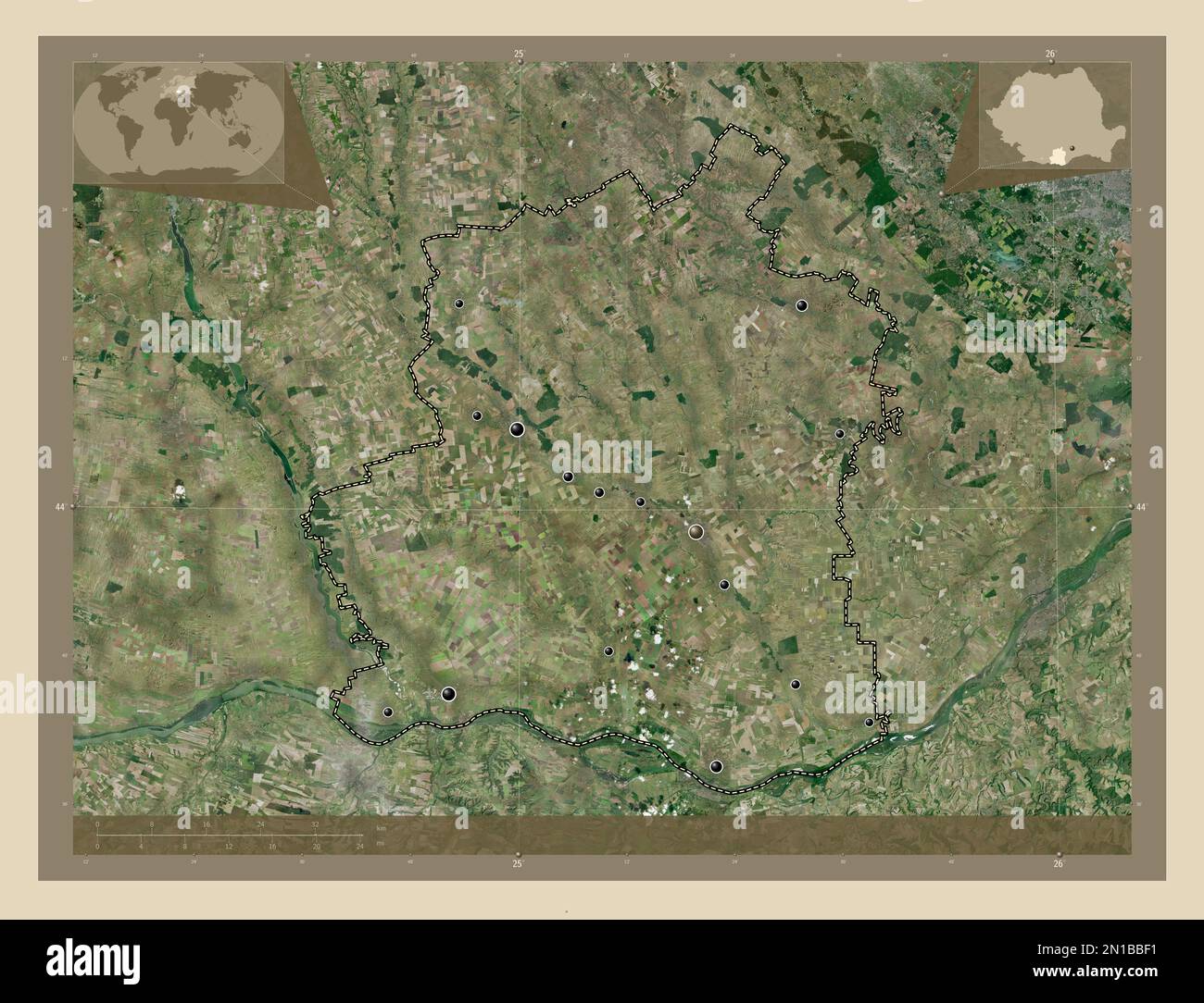 Teleorman, county of Romania. High resolution satellite map. Locations ...