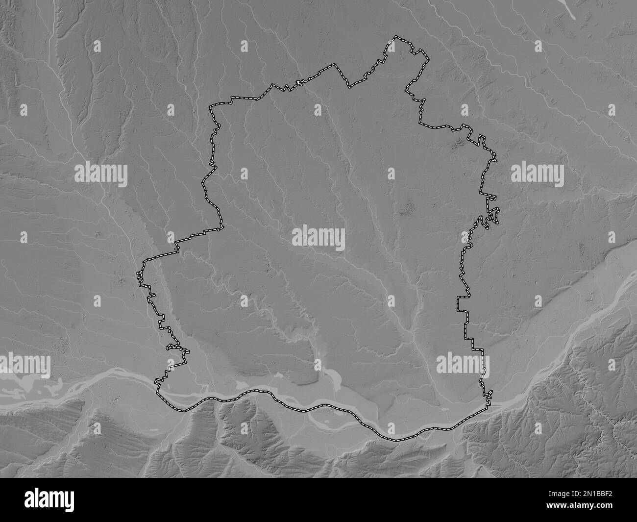 Teleorman, county of Romania. Grayscale elevation map with lakes and ...