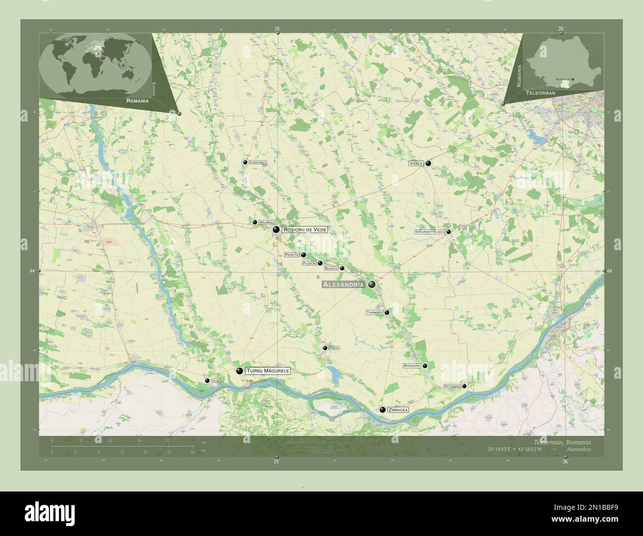 Teleorman, county of Romania. Open Street Map. Locations and names of ...