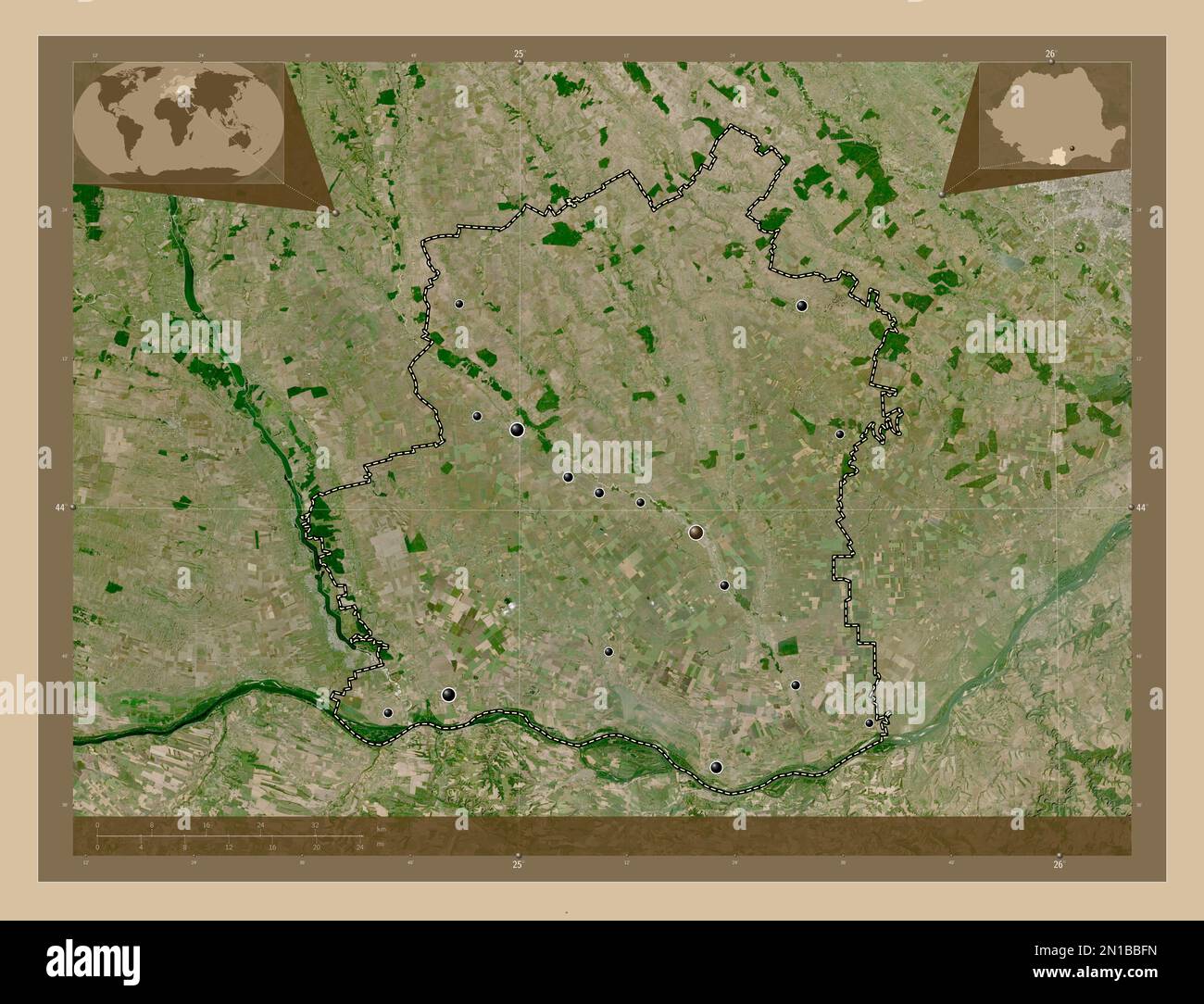 Teleorman, county of Romania. Low resolution satellite map. Locations ...