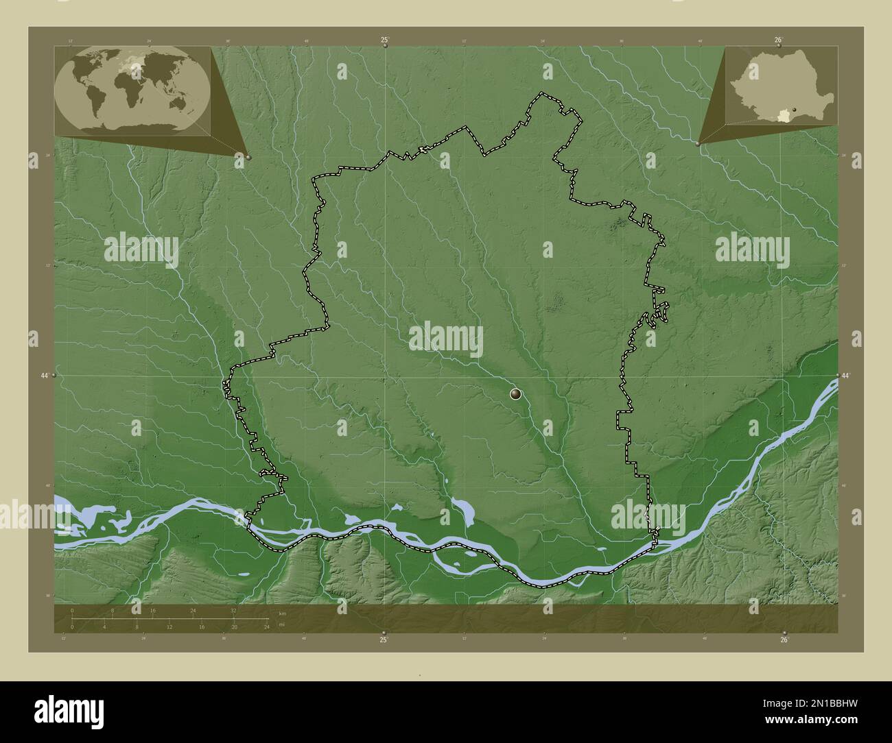 Teleorman, county of Romania. Elevation map colored in wiki style with ...
