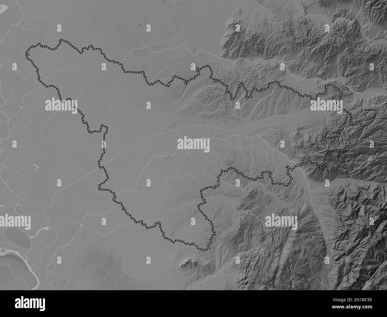 Timis, county of Romania. Grayscale elevation map with lakes and rivers ...