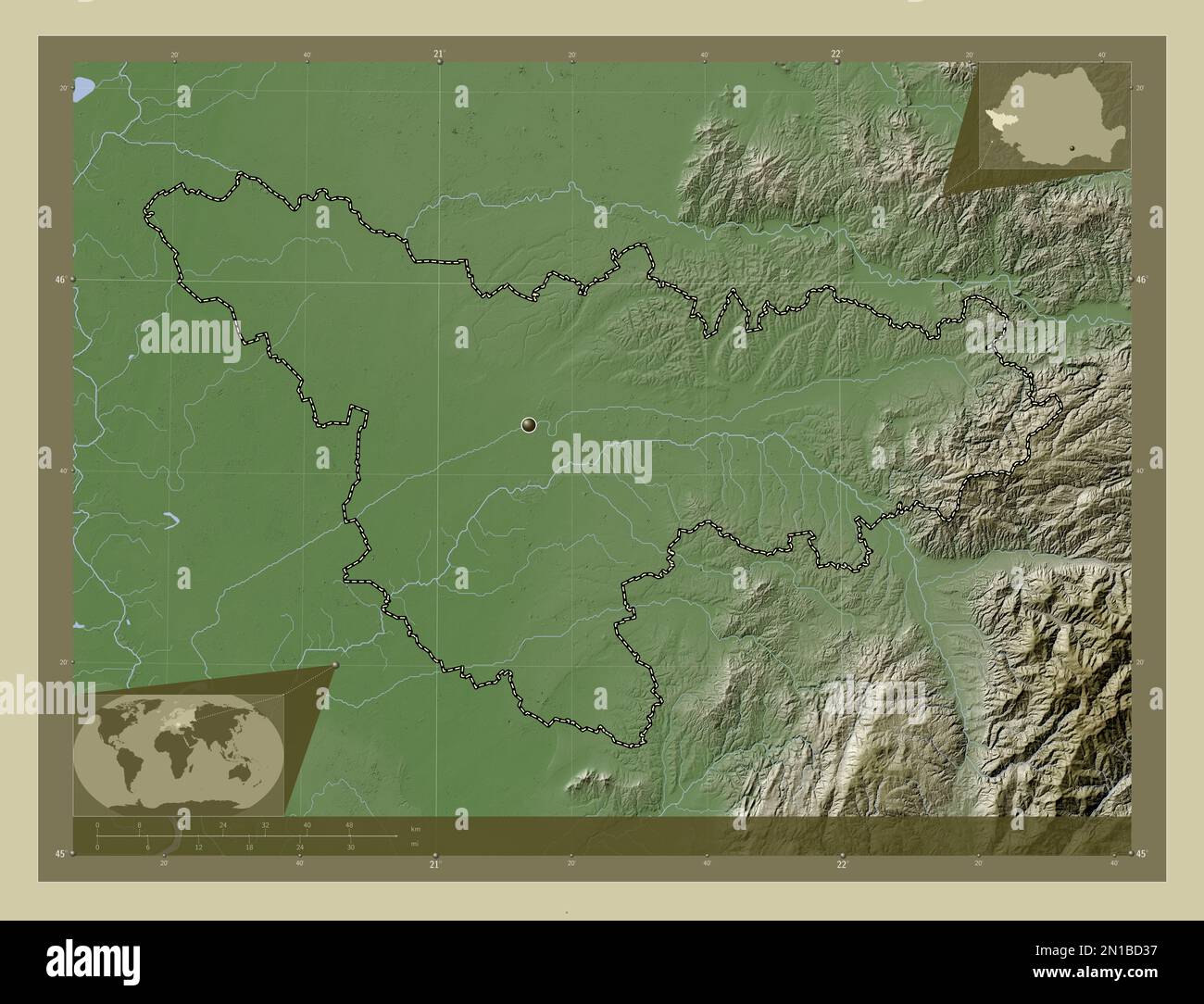 Timis, county of Romania. Elevation map colored in wiki style with ...