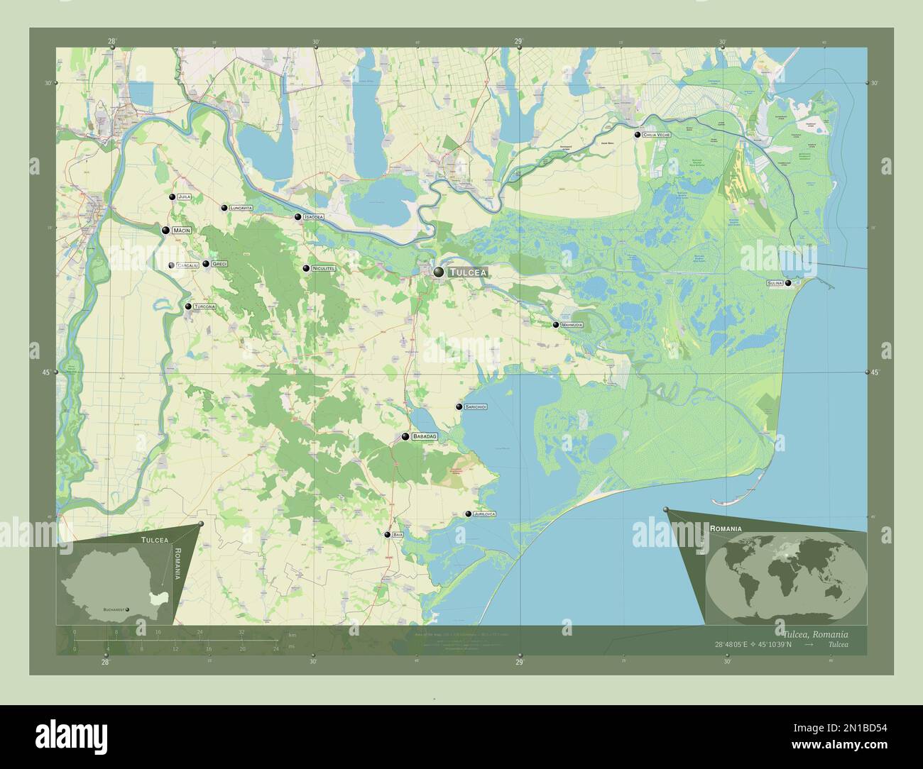 Tulcea, county of Romania. Open Street Map. Locations and names of ...
