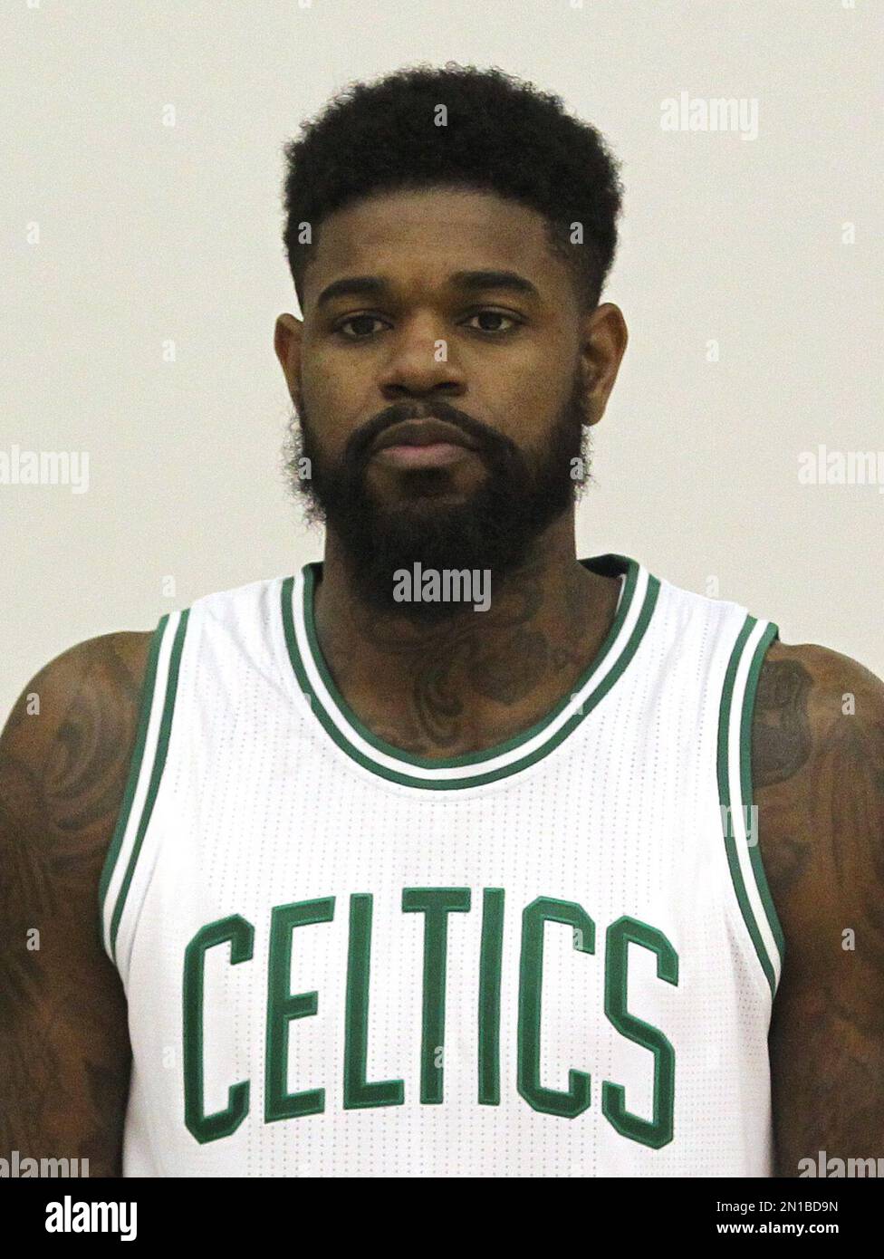 Boston Celtics player Amir Johnson poses for a headshot during the ...