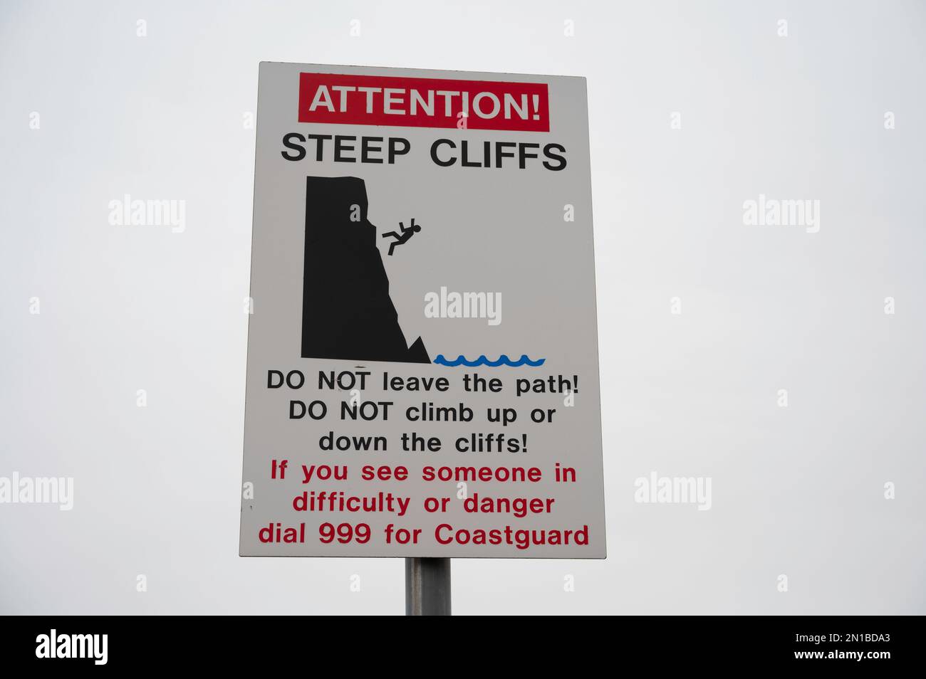 Isolated sign Attention Steep Cliffs with icon of person falling off ...