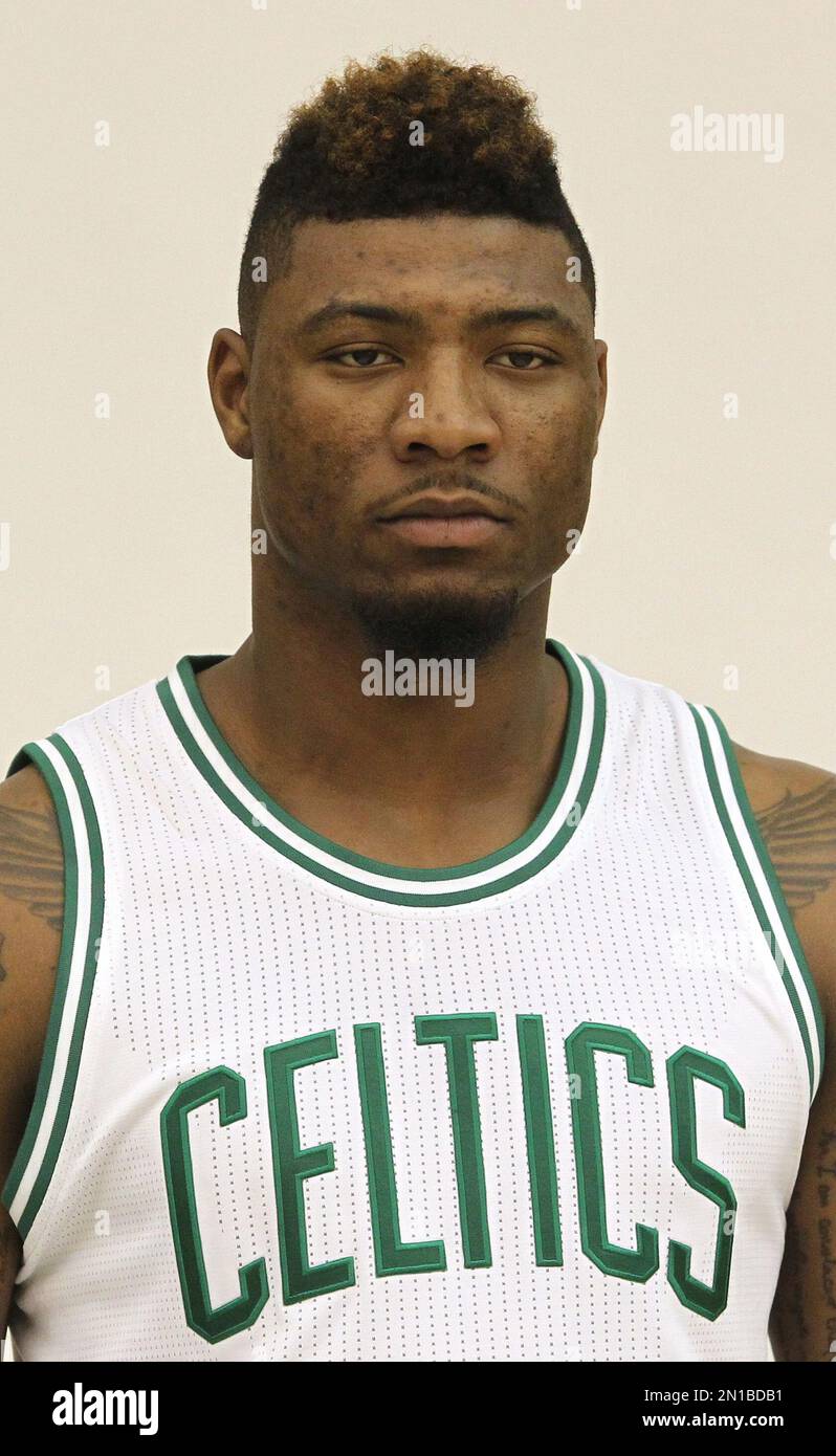 during the Boston Celtics media day at their training facility in ...