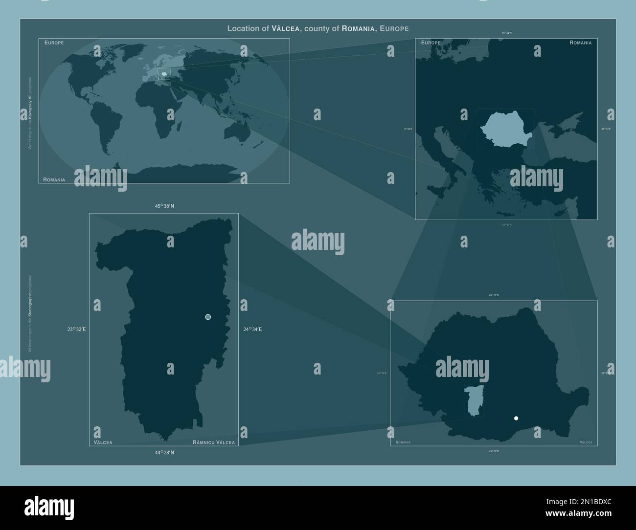 Valcea, county of Romania. Diagram showing the location of the region ...